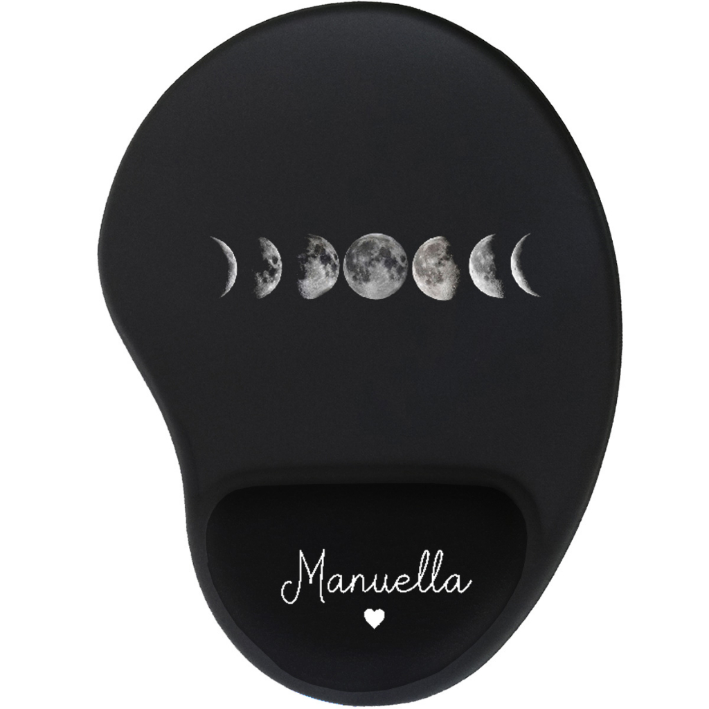 Mouse pad preto lua personalizado com nome com apoio de pulso ...