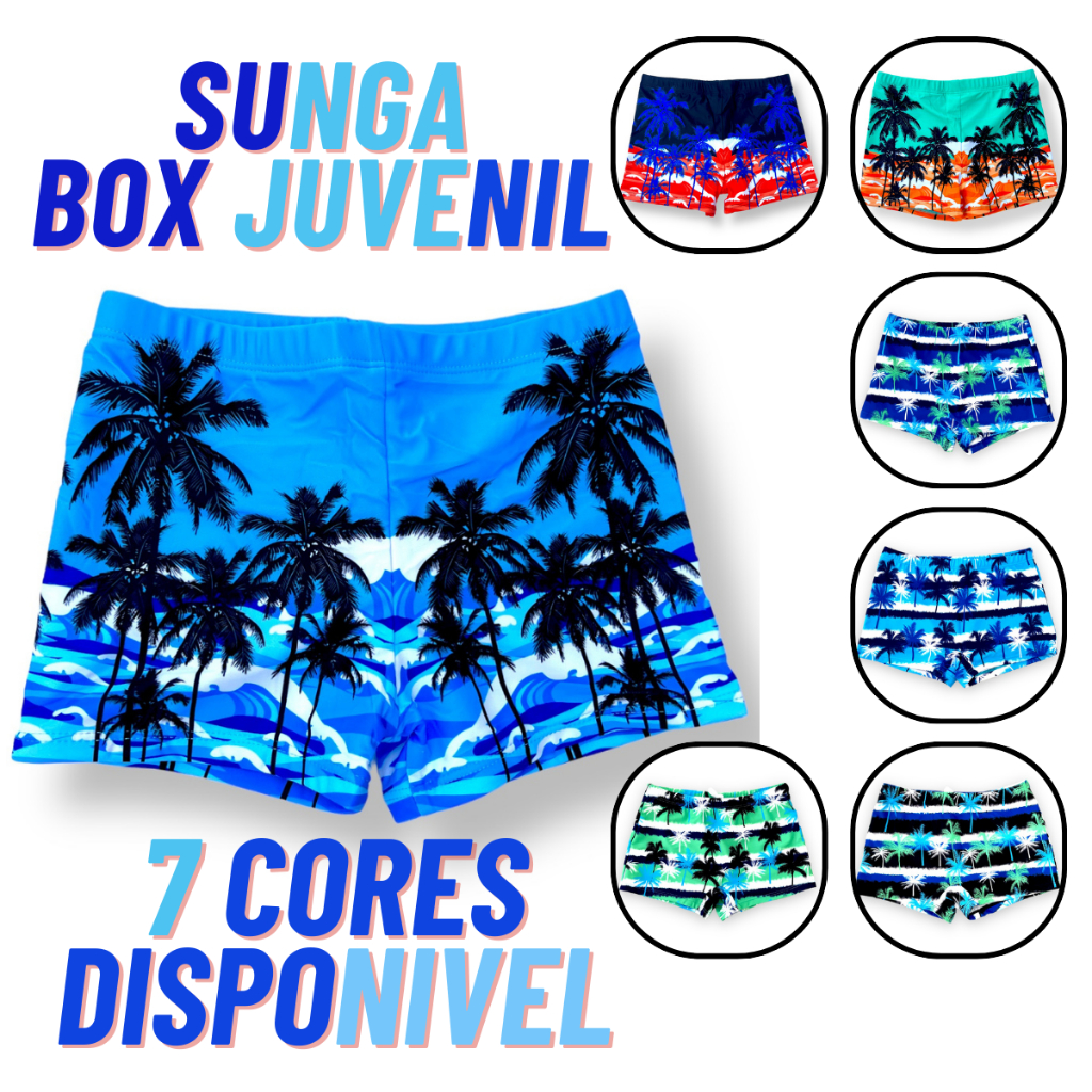 Sunga Box Boxer Juvenil Menino Shortinho Lisa Proteção Solar Uv 50 ...