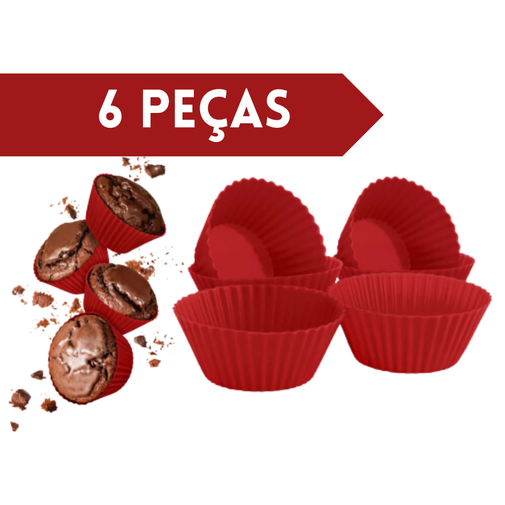 Forma Cupcake Muffin Silicone Jogo com 6 Peças Redondo ou Coração ...