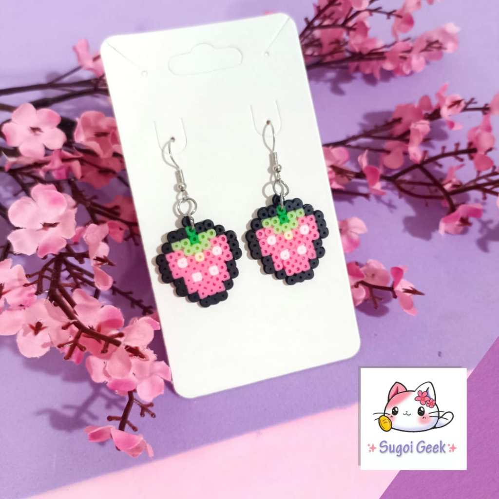 Brinco Morango Hama Perler Beads pixel art | Shopee Brasil