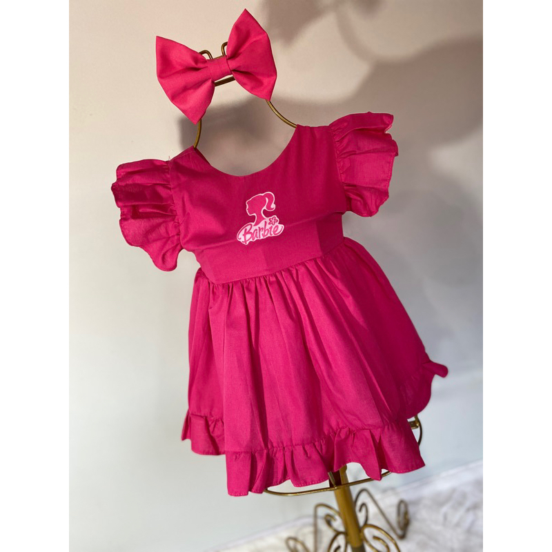 Vestido infantil tematico da Barbie rosa pink romper Barbie romper ...