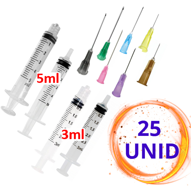 25 UN. Seringa 3ml/5ml Liso ou Rosca + Agulh Medix/Descarpack/SR ...