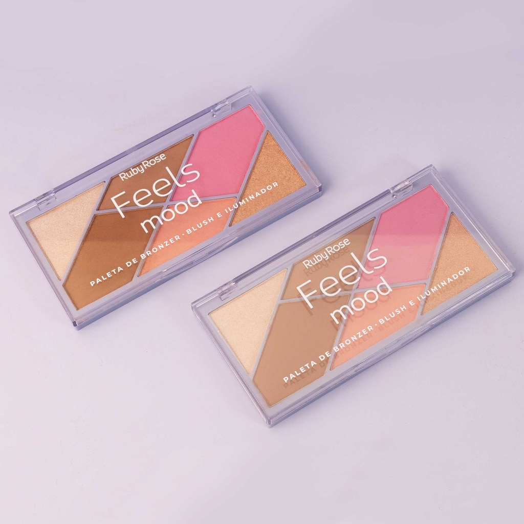 Paleta Vegana de Bronzer Blush e Iluminador Feels Mood Ruby Rose HB7528 | Shopee Brasil