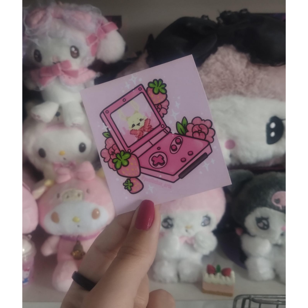 Adesivo Bunbun Gameboy morango fofo rosa chibi gamer strawberry sticker ...