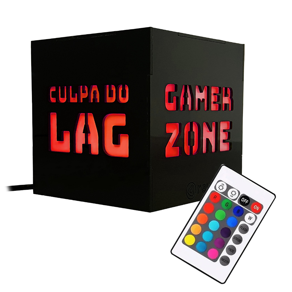 Luminária Gamer Abajur Geek LED RGB Com Controle Remoto 16 Cores 4 ...