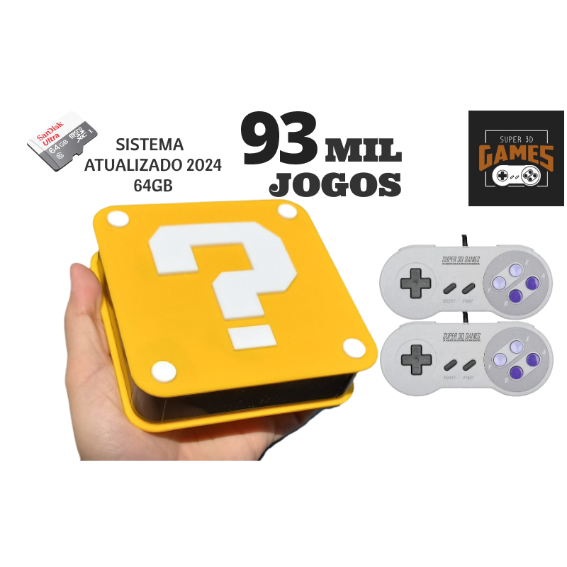 Mini Console Retro Gamer com 93 mil Jogos Bloco Interrogação Mario ...