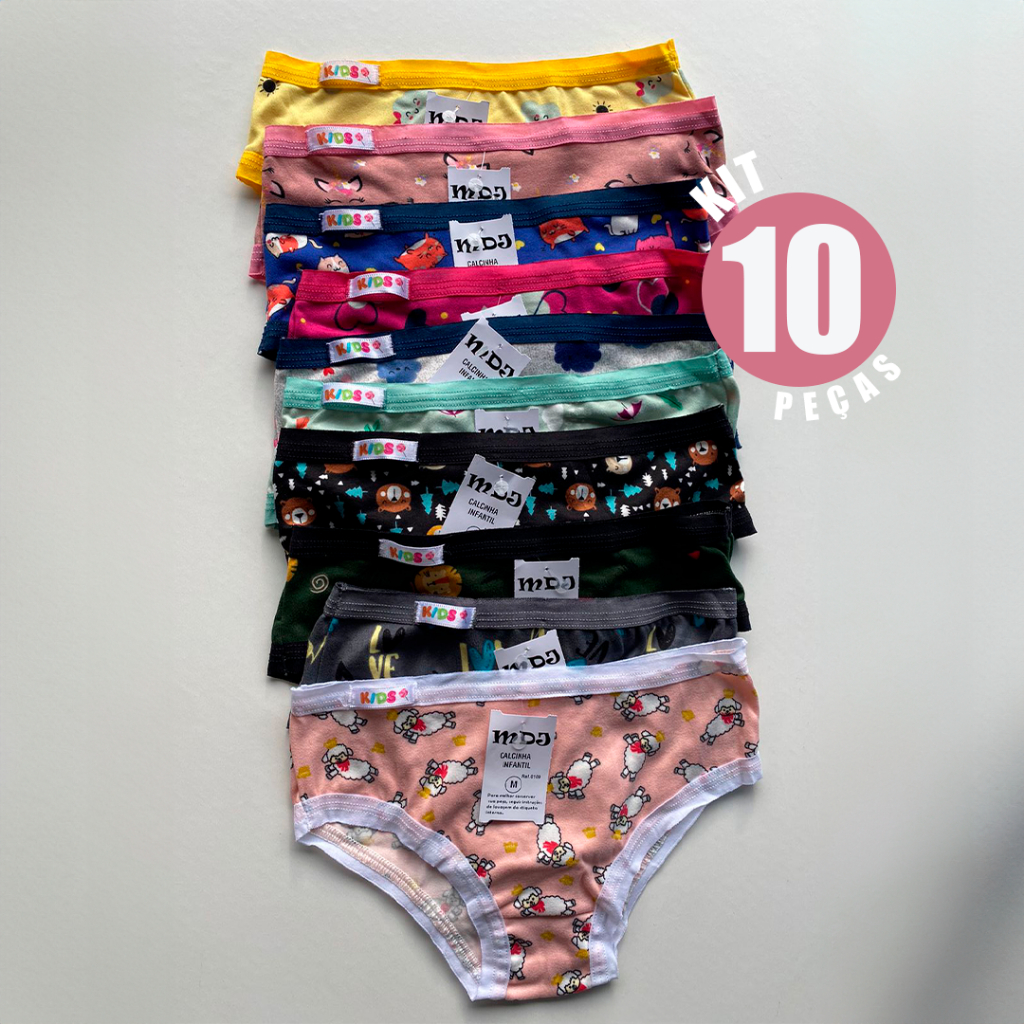 Kit 10 Calcinhas Infantil Menina Calcinha Infantis Lingerie Feminina ...