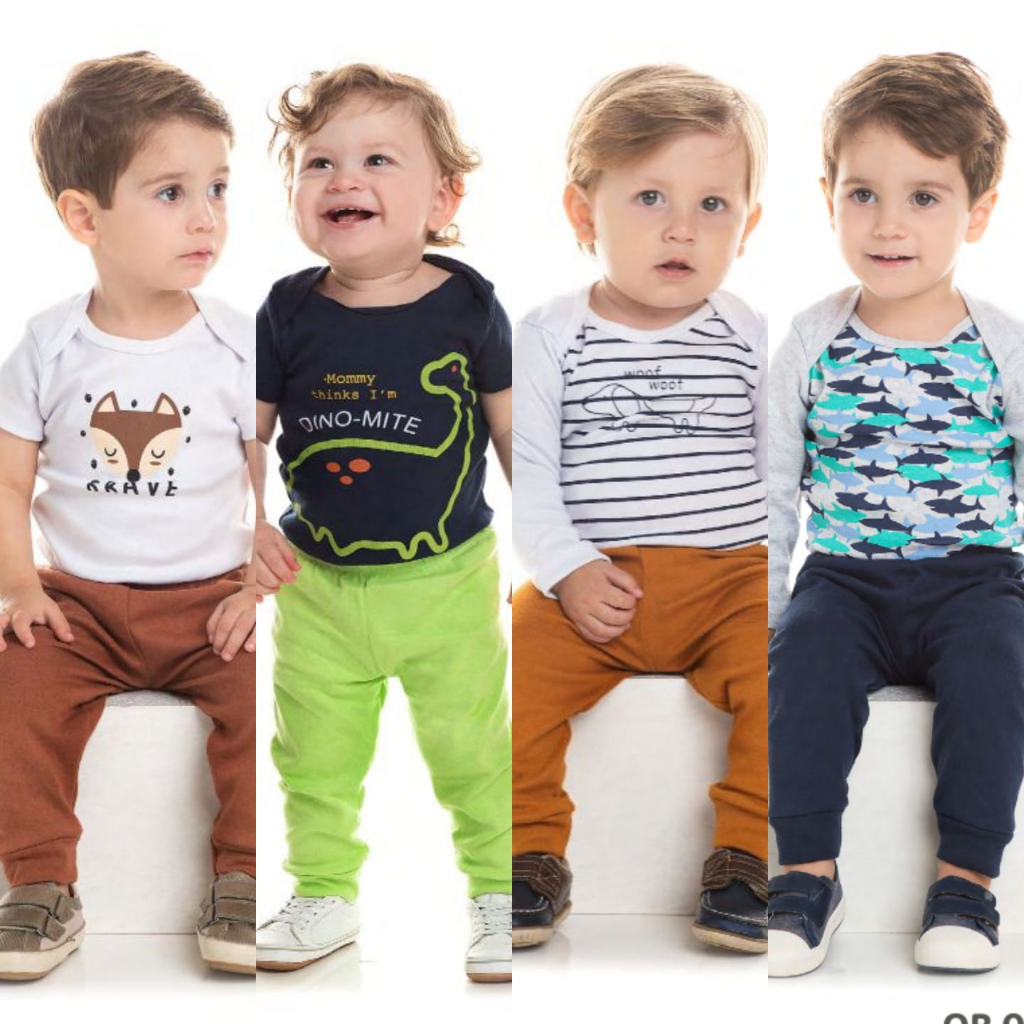 Kit Body Bebê Menino Kit 3 Peças Conjunto 2 Bodies e 1 Calça Mijão ...