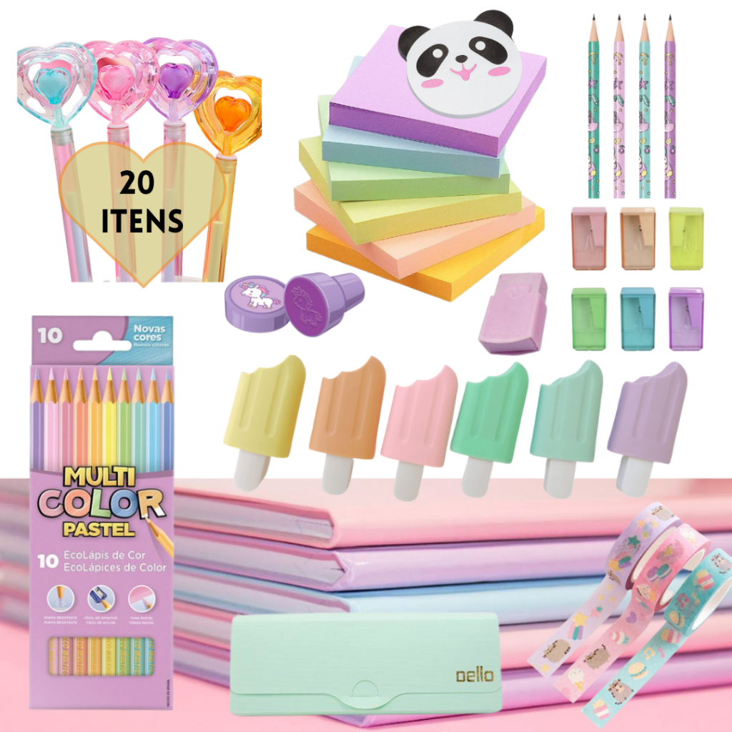 Kit de Papelaria Kawaii Fofa 20 itens | Shopee Brasil
