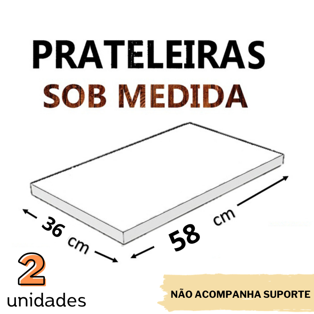 2 Prateleiras 58x36 cm Branco madeira mdf Sala quarto escritorio ...