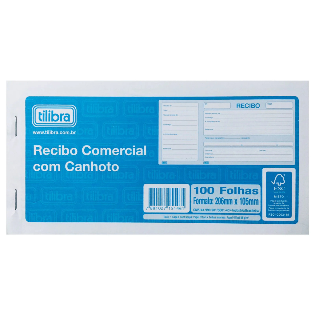 Recibo Comercial Com Canhoto 50 Folhas 206mmx105mm Tilibra | Shopee Brasil