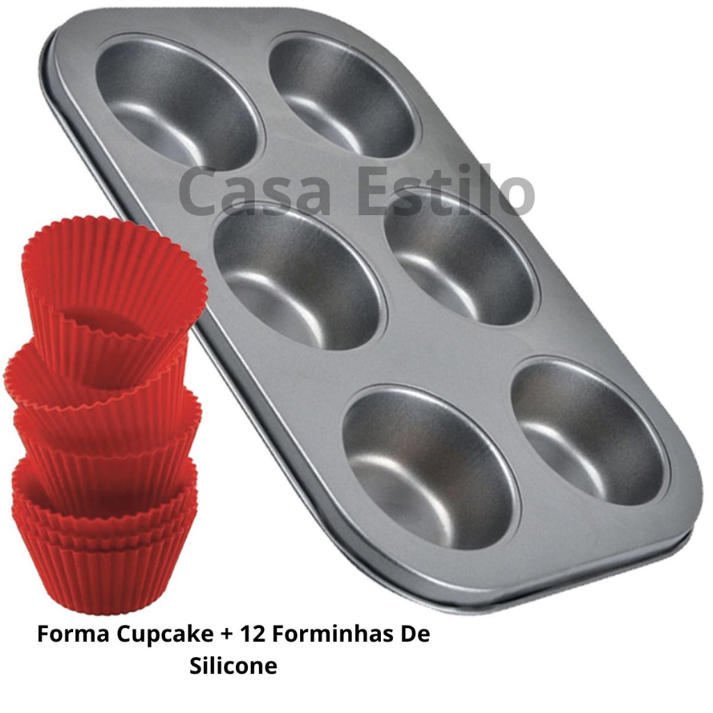 KIT 12 Forminhas Silicone Muffin + Forma Assadeira De Cupcake Bolinhos ...