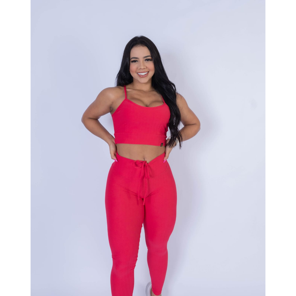 Conjunto Calça Com Empina - Textura Zig Zag Cereja -Moda Fitness ...