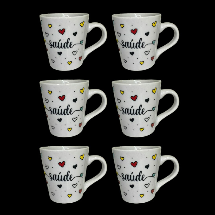 Conjunto Com 6 Xicaras Porcelana Branca Decorada 120Ml | Shopee Brasil