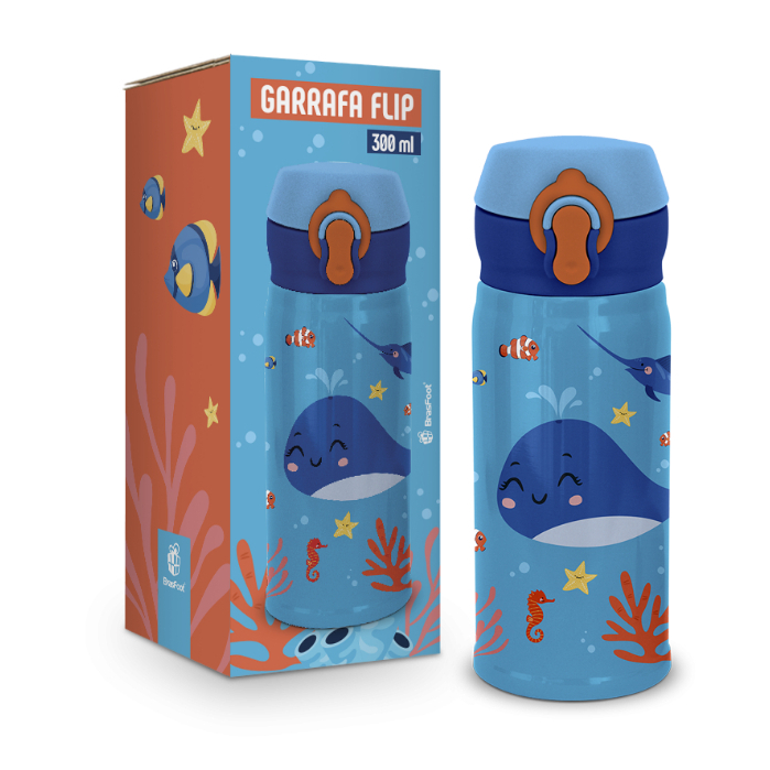 GARRAFA TÉRMICA FLIP 300ML - FUNDO DO MAR BRASFOOT | Shopee Brasil