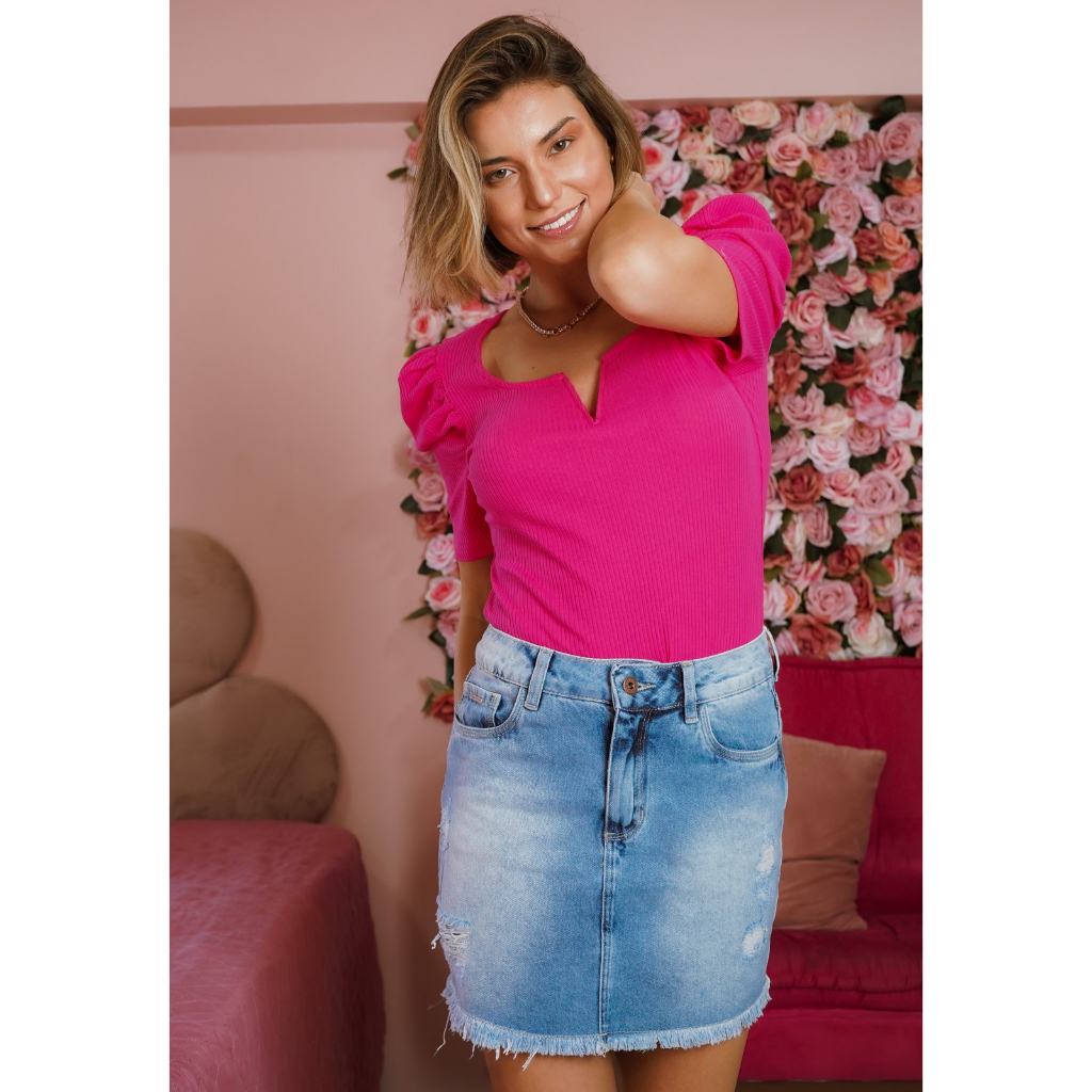 Mini Saia Jeans Feminina Reta Azul | Shopee Brasil