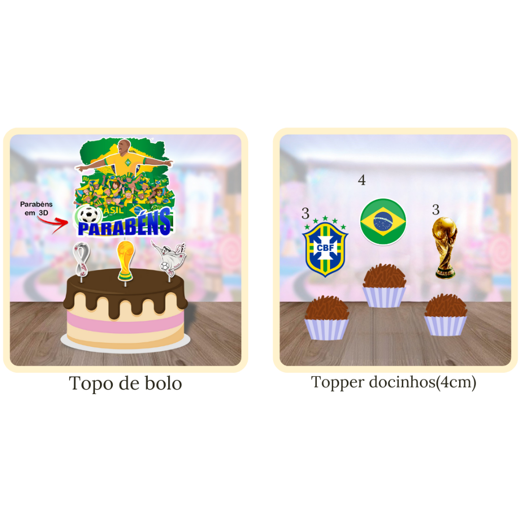 Copa do Mundo Topo de Bolo + Topper Docinho (10un) | Shopee Brasil