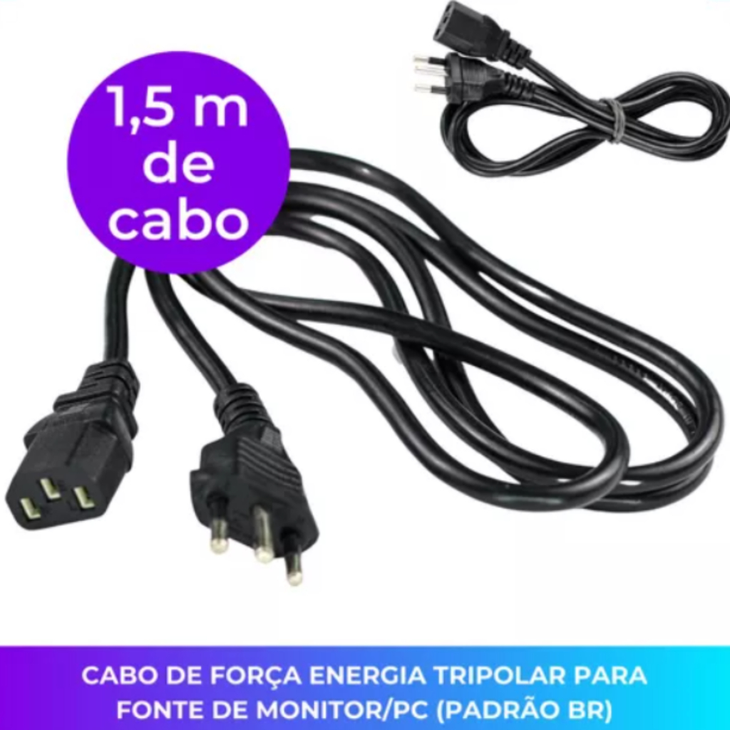 Cabo De Força Cpu Atx Computador Pc Monitor 3 Pinos novo padrão ...