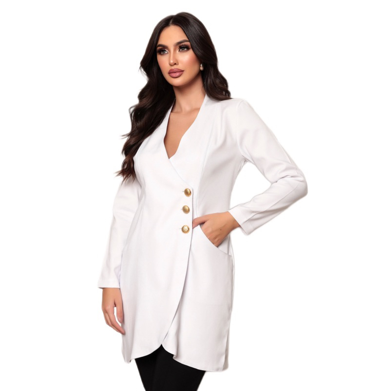 Jaleco Feminino Gabardine com elastano Luxo Francesca BRANCO | Shopee Brasil