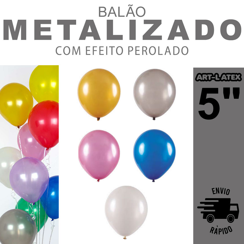 Balão Bexiga Latéx Metalizado Perolado 5 polegadas com 25 unidades Art Latex Festa Aniversário ...
