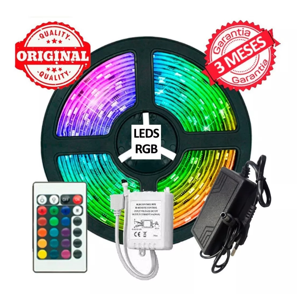 1/2/3/4 Fitas LED RGB 3528 Rolo 5m com Fonte e Controle | Shopee Brasil