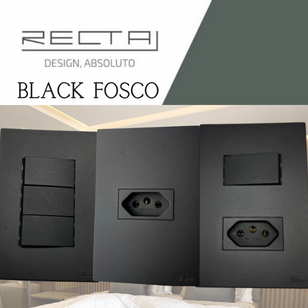 Tomada 10A 20A Interruptor Simples Paralelo Conjunto 4x2 Blux Recta Preto Fosco + Fácil ...