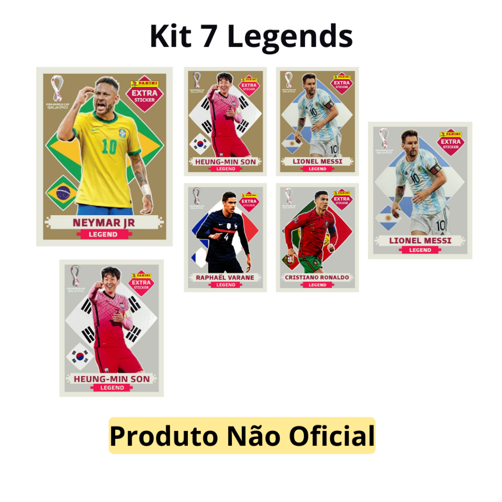 Kit 7 Figurinhas Legends Copa do Mundo Qatar 2022 Extra Sticker ...