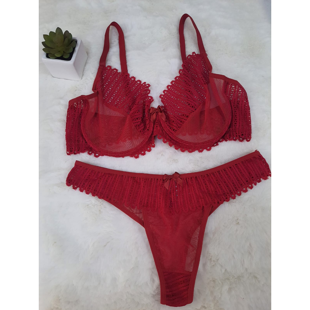 Conjunto calcinha e sutiã plus size em tule e renda sexy moda intima ...