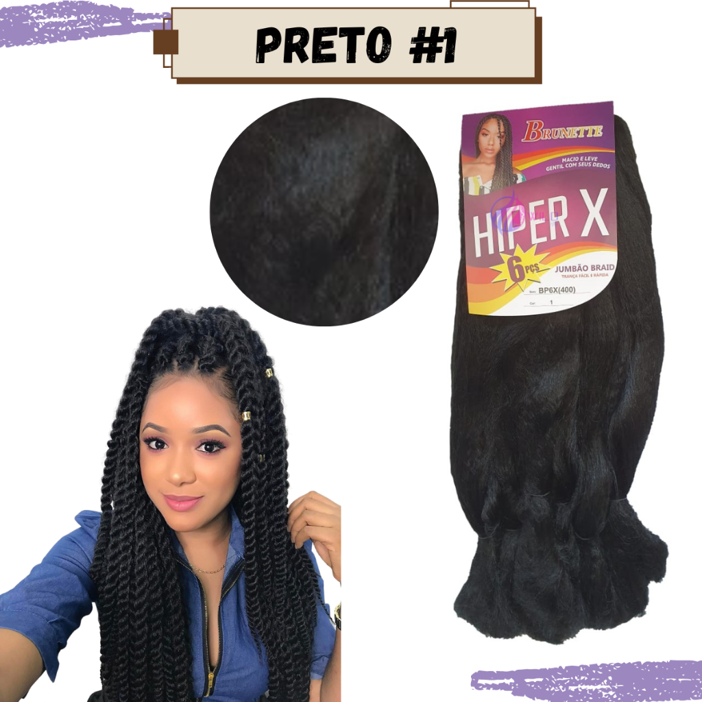 Cabelo Jumbo Jumbão Hiper X 400 Gramas Fibra Especial Para Tranças Box ...