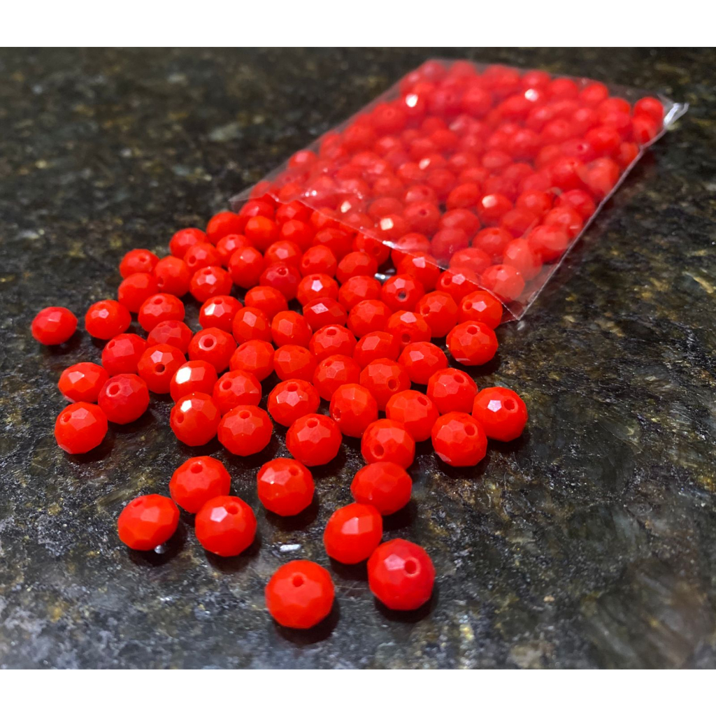 200 Missangas de cristal 8mm Vermelho Leitoso guia umbanda candomblé ...