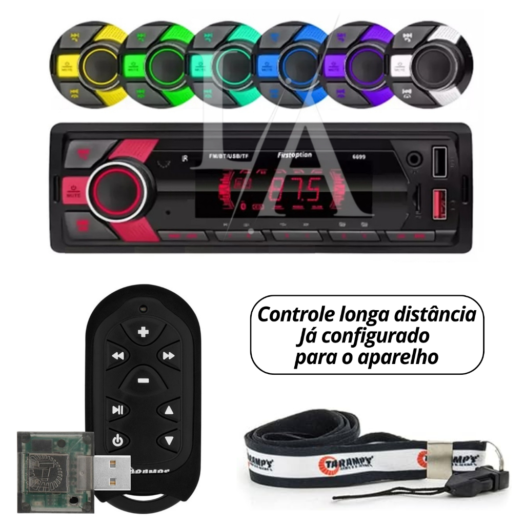 Kit som MP3 6699 First Option 4x50 RMS com Controle Longa distancia ...