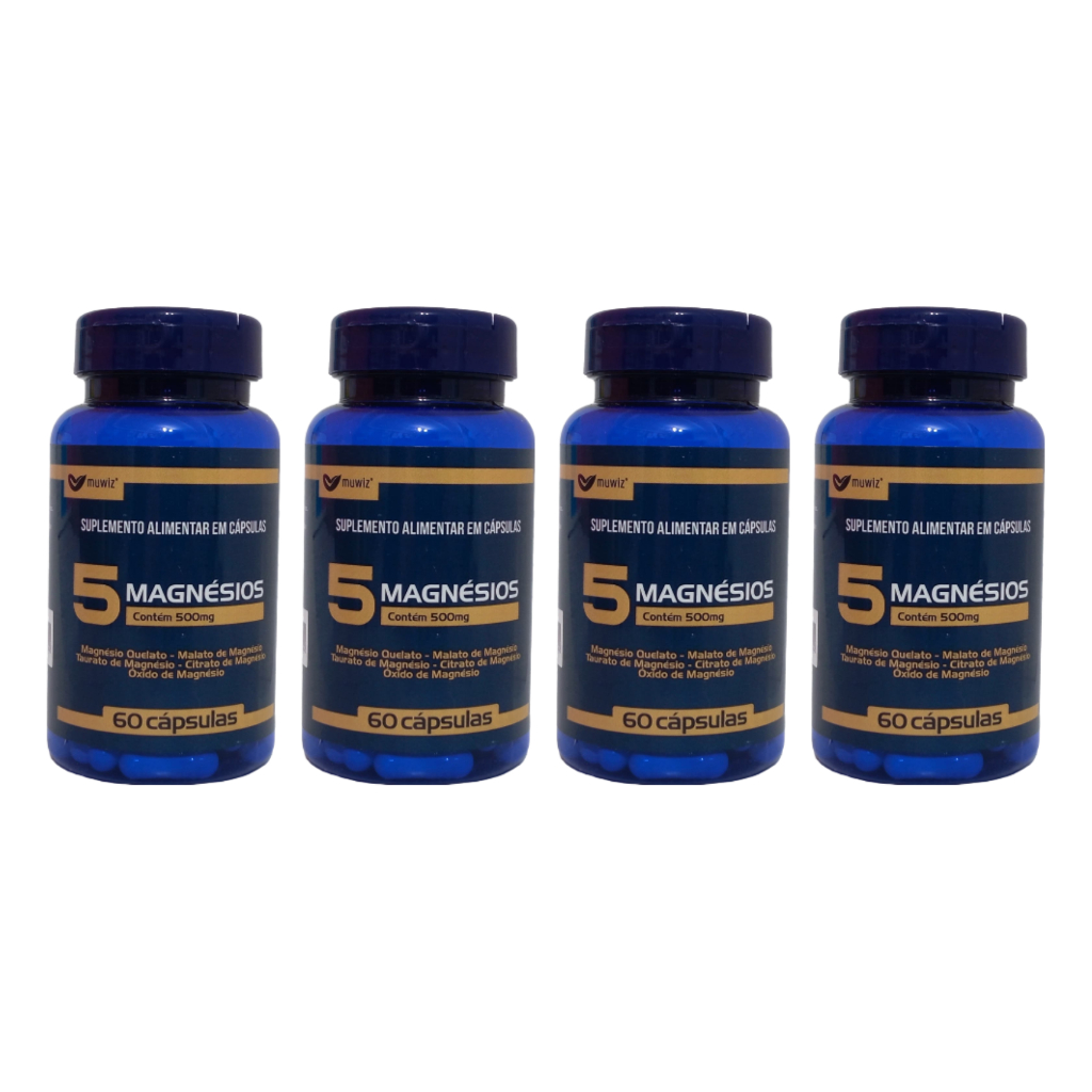 KIT 4x 5 Magnésios (Quelato,Malato,Taurato,Citrato,Óxido) 500mg 60 cápsulas | Shopee Brasil