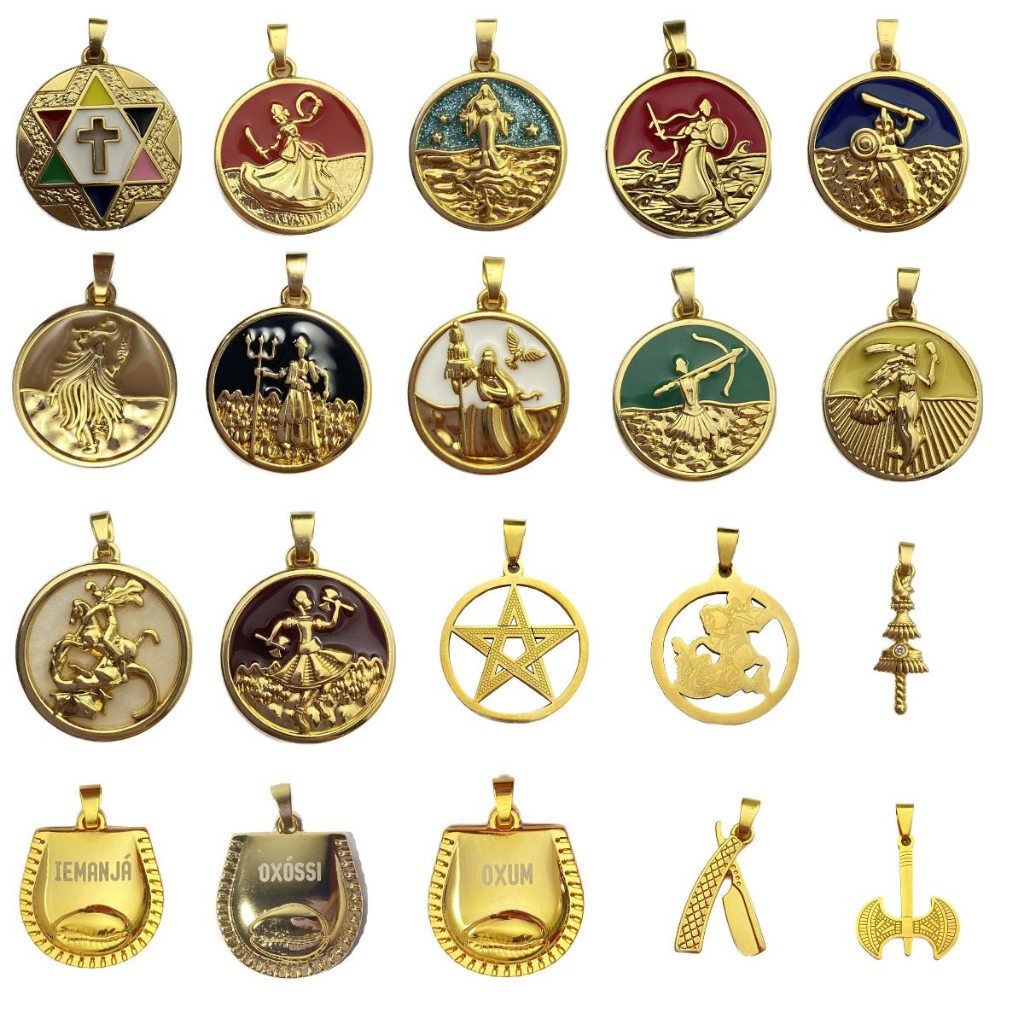 Kit Pingente + Corrente Medalha Orixás Oxóssi Oxalá Oxum Ogum Xangô ...