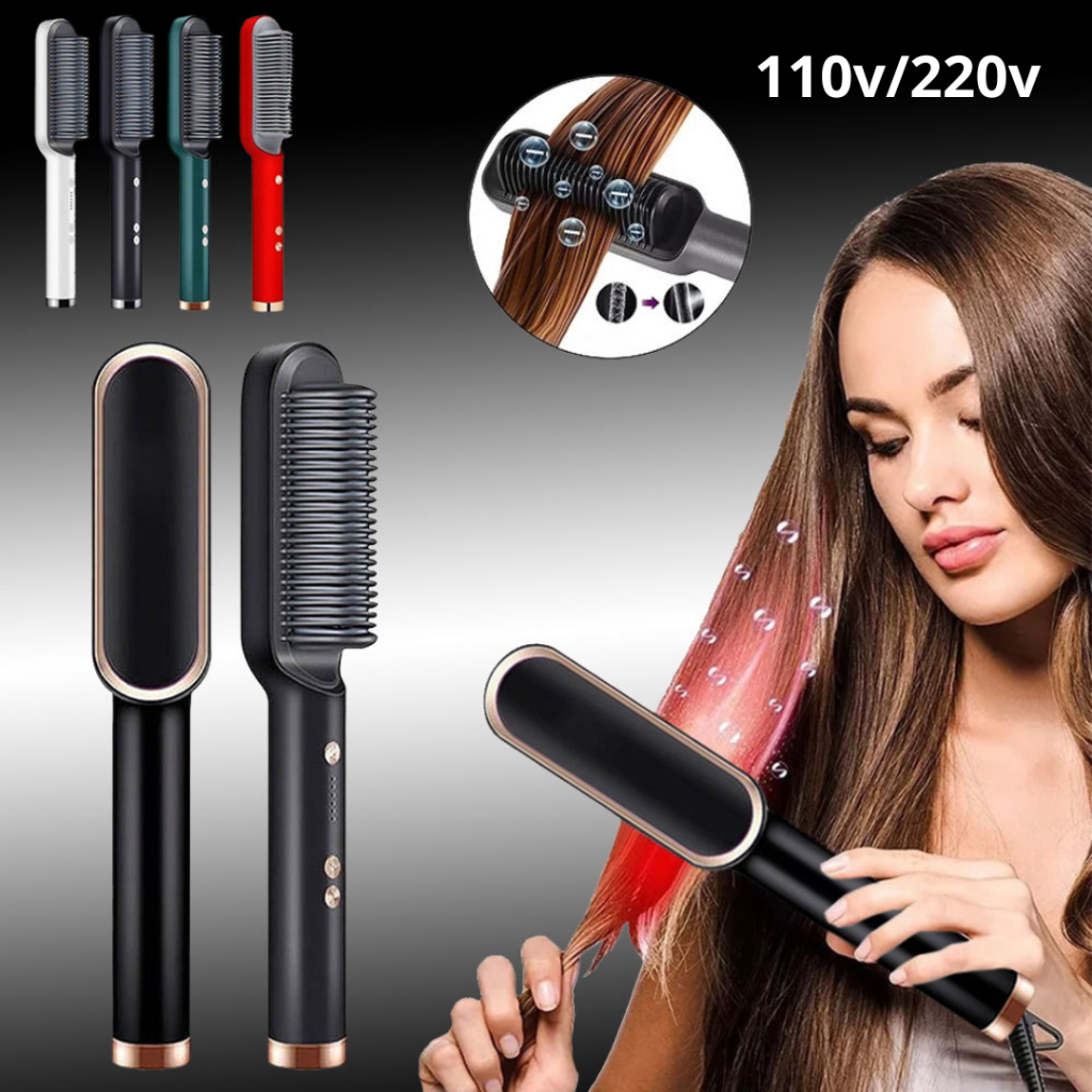 Escova Pente Alisadora Basiqe Sleek Gold Bivolt | Shopee Brasil