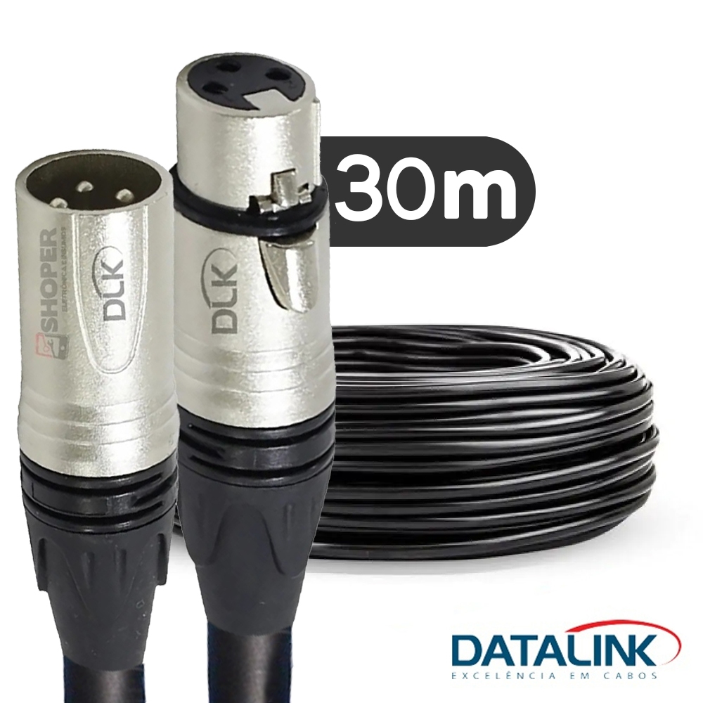 30 Metros Cabo XLR Profissional Balanceado - Datalink - Cabo 30 Metros Para Microfone XLR Macho ...