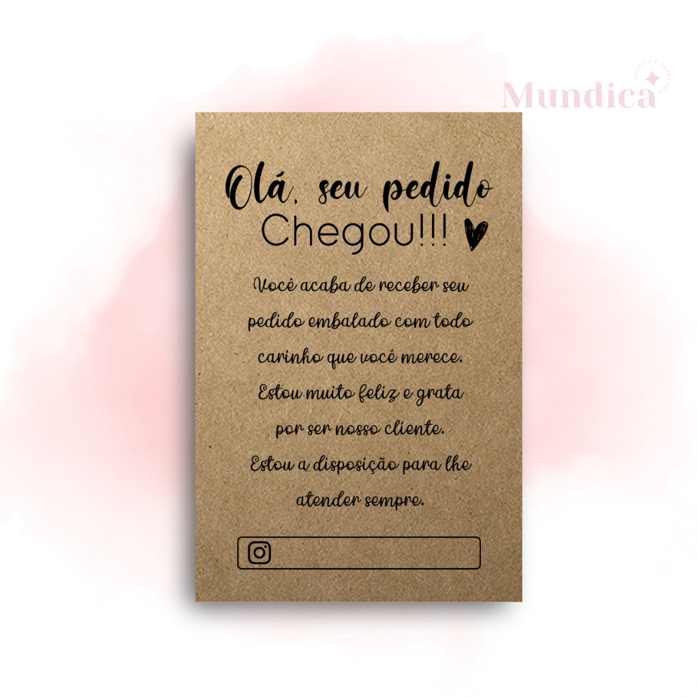 Cartão De Agradecimento Seu Pedido Chegou 6x9cm Kraft | Shopee Brasil