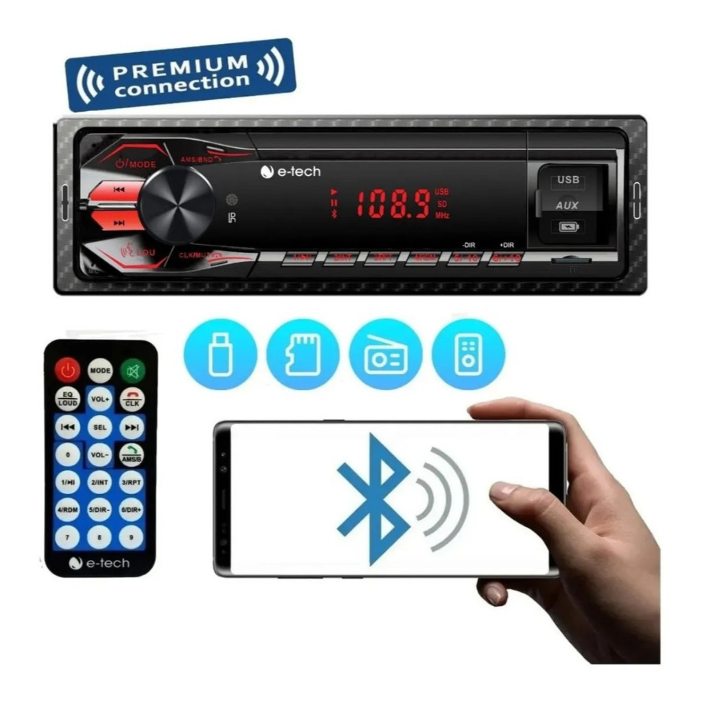 Auto Radio Mp3 Player E-tech Premium Fm/usb/sd/bluetooth | Shopee Brasil
