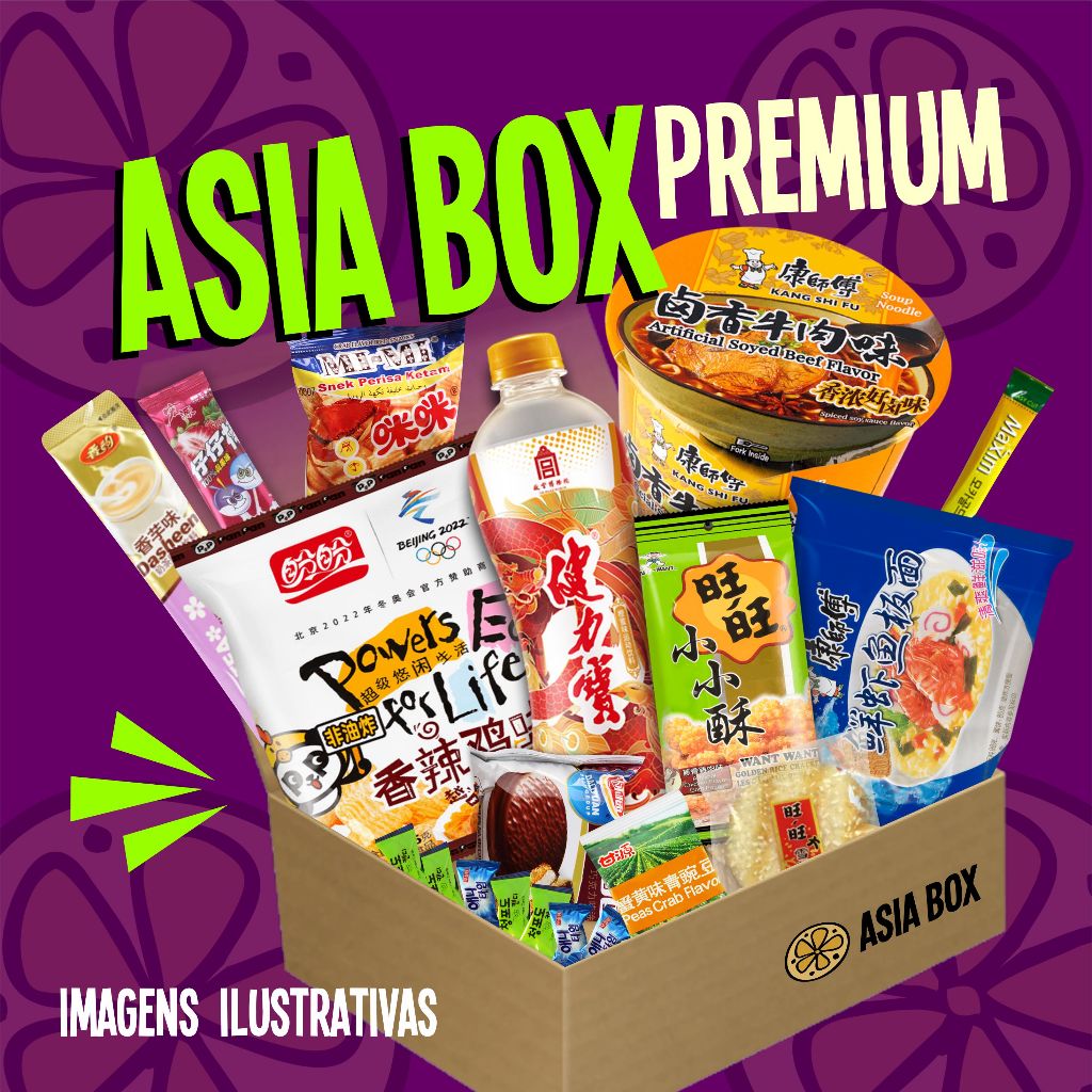 Asia Box Premium (lamen, snacks, biscoitos, salgadinhos, doces e ...