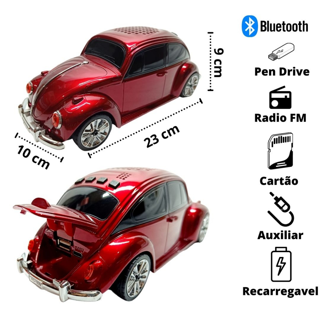 caixa de som fusca carro portatil Bluetooth usb pen drive | Shopee Brasil
