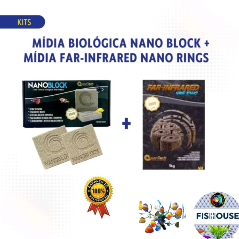 Kit Mídia Biológica Nano Block + Nano rings Far-Infrared p/ Aquários ...