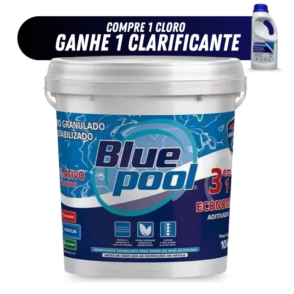 COMPRE 1 Cloro Blue Pool Balde 10KG By Fluidra e GANHE 1 Clarificante ...