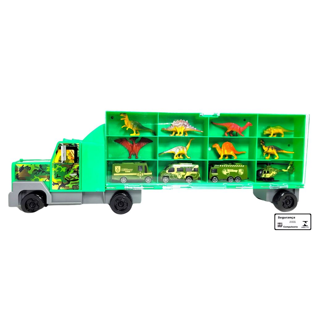 Dino Cart Braskit Carreta com Carrinhos Helicoptero e Dinossauros ...