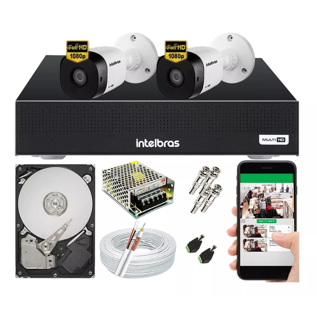Kit Intelbras 2 Cam 1220b Fullhd Dvr 4 Mhdx 3004 Fullhd C Hd 500GB ...