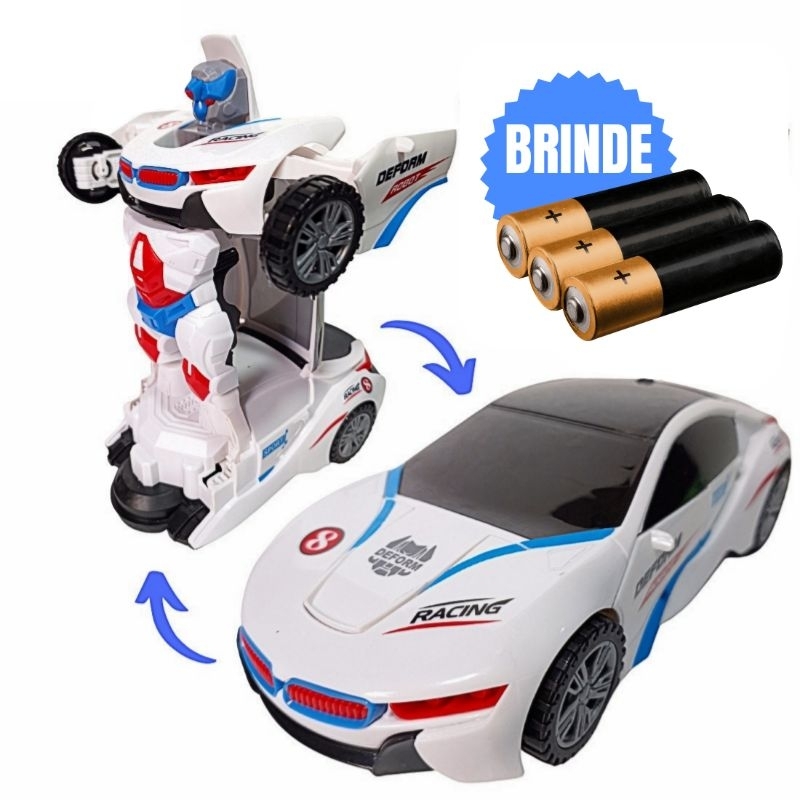 Carrinho Transformes BMW Bate e Volta Vira Robô com Musica Brinquedo ...