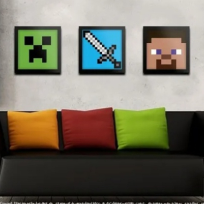 Quadro Decorativo Mosaico Do Minecraft Para Quarto 3 pçs 20x20cm ...