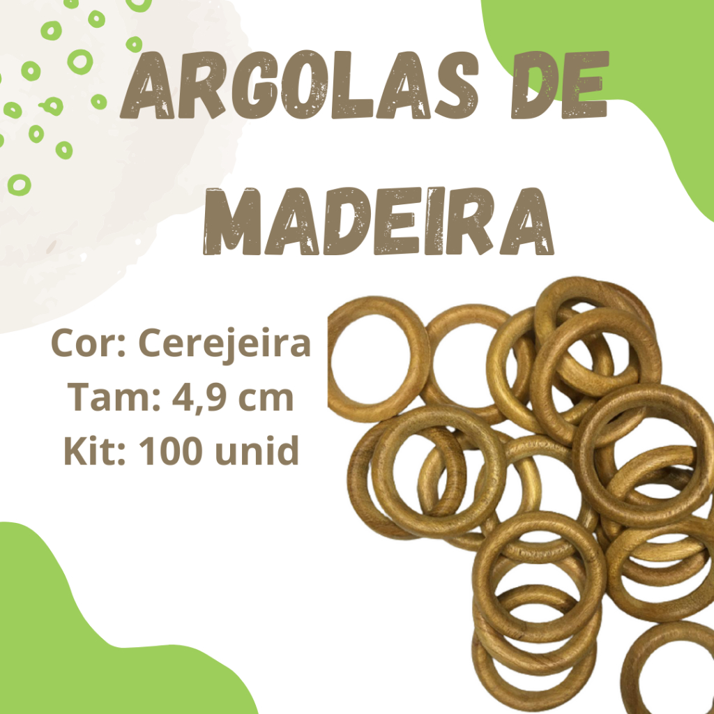 100 Argolas de madeira / Porta Guardanapo, artesanato, macramê - 4,9 cm ...