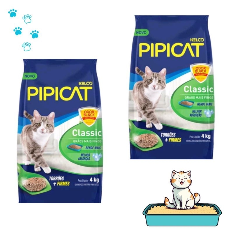 2 Pipi Cat Classic Granulado Areia Higiênica para Gatos 4 kg | Shopee Brasil