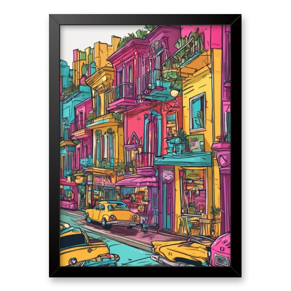 Quadro Cidade Colorida Cartoon | Shopee Brasil