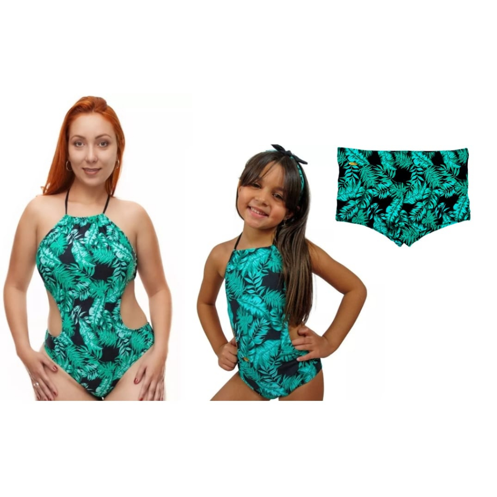 Kit Maiô Mãe e Filha Iguaís e Sunga Adulto Moda Praia | Shopee Brasil