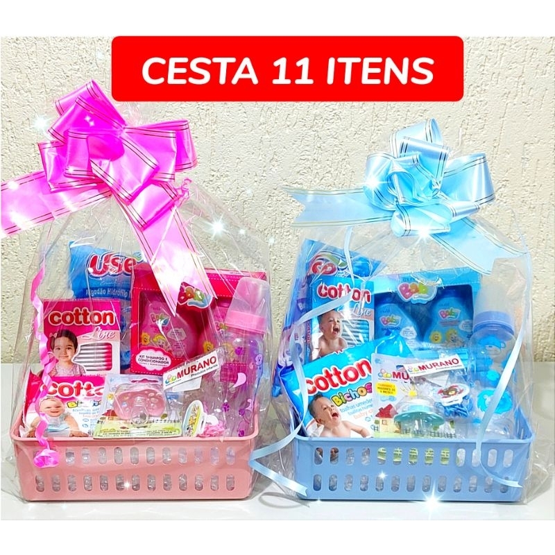 Kit presente bebe cesta Enxoval Lembrancinha 11 itens Shampoo ...
